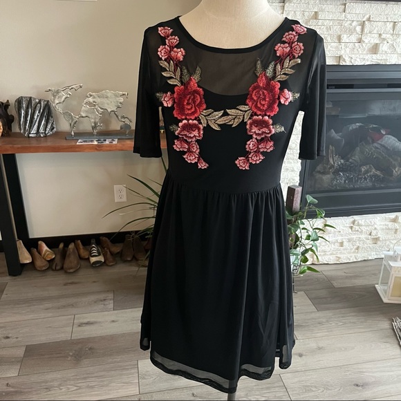 Potter's Pot | Dresses | Potters Pot Black Sheer Embroidered Dress ...